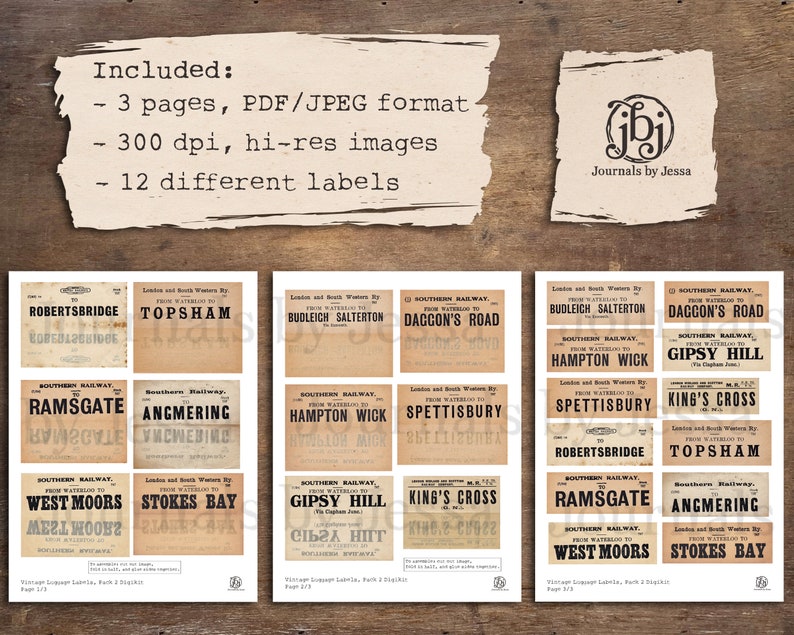 Vintage Train Luggage Labels, Pack 2 | Digital Download Printables | 12 ...