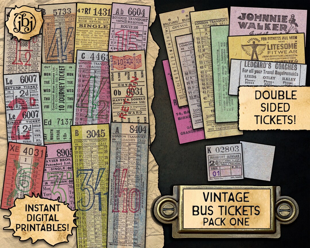 Vintage Bus Tickets, Pack 1 Digital Download Printables 17 Different ...