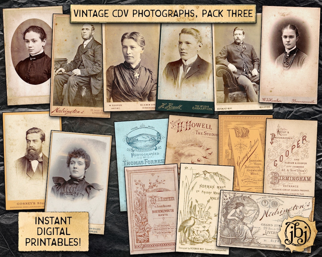 Vintage CDV Photo Cards, Pack 3 Printable Digital Download 8 Different ...