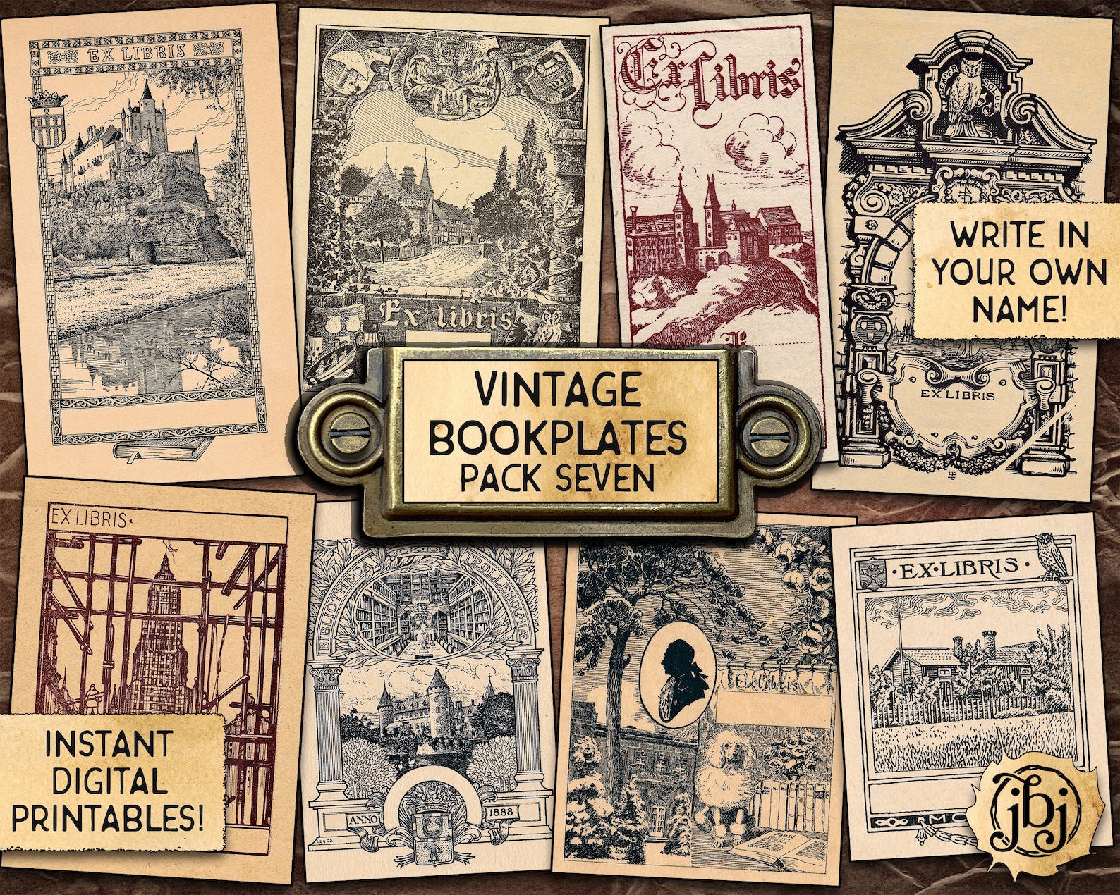 Vintage Bookplates, Pack 7 | Digital Download Printables | 9 Different ...