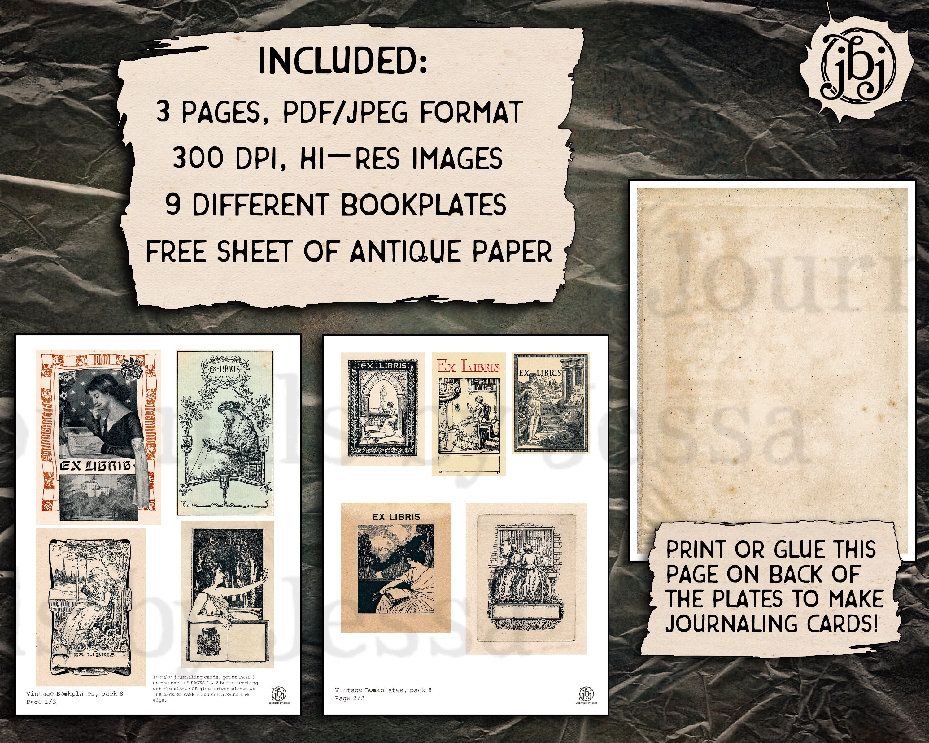 Vintage Bookplates, Pack 8 Printable Digital Downloads 9 Different Ex ...
