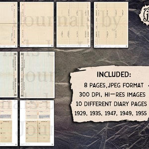Vintage Diary Pages | Printable Digital Download | 5 Double-sided Pages ...