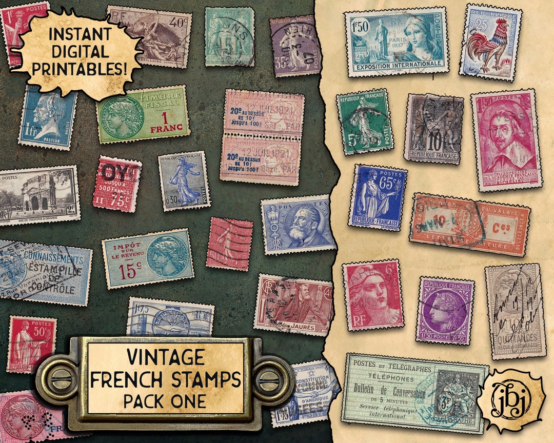 French Postage Stamps Digital Download Printable 30 Different Stamps ...