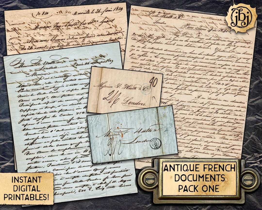 Antique French Documents | Printable Digital Download | 4 Double Sided ...