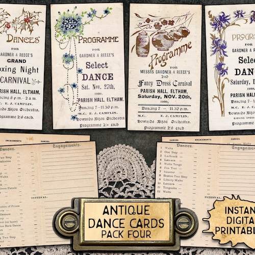 Antique Dance Cards Pack 4 Digital Download Printables 4 - Etsy