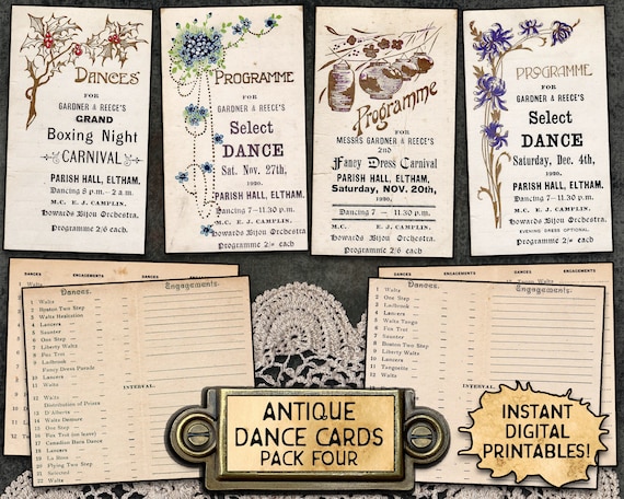 Antique Dance Cards Pack 4 Digital Download Printables 4 - Etsy