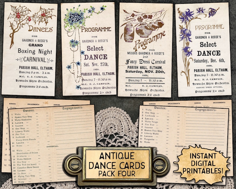 Antique Dance Cards, Pack 4 | Digital Download Printables | 4 Different ...