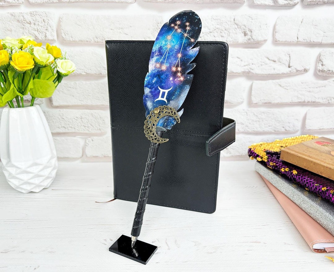 Galaxy Stars Feather Pen, Birthday Gemini Pen Gift, Personalized Zodiac ...
