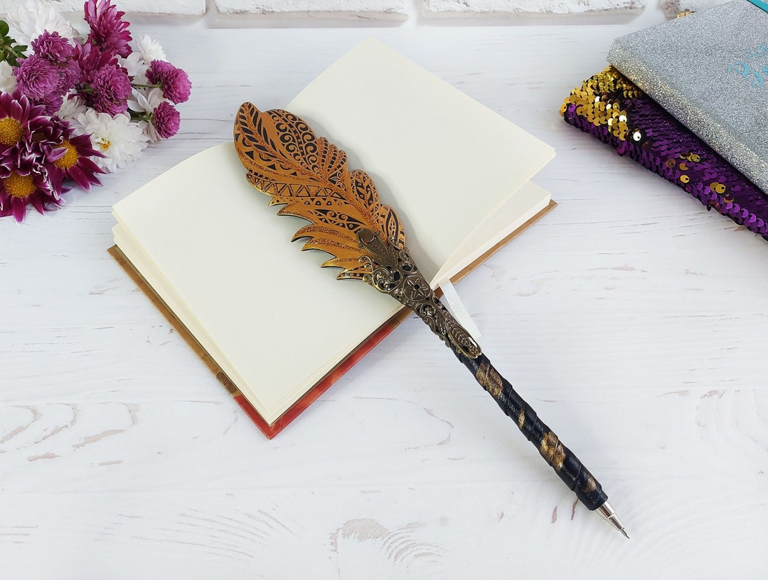 Gold Glitter Ballpoint Pen, Valentine's Day Gift for Her, Bling Feather ...