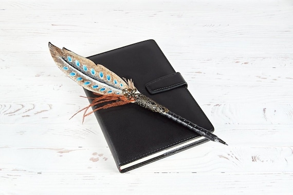 Bird Feather Pen Quill Pen Leather Fountain Ballpoint Pen - Etsy