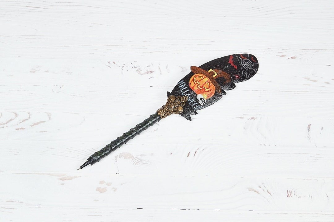 Halloween Witch Graphite Pencil Pumpkin Feather Drawing - Etsy