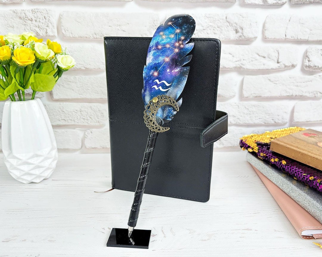 Zodiac Sign Planner Pen Aquarius Journal Pen Gift Celestial Feather Pen ...