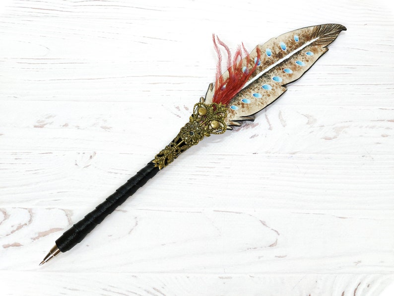 Leather bird feather quill pen for 20th birthday gift Wizard | Etsy