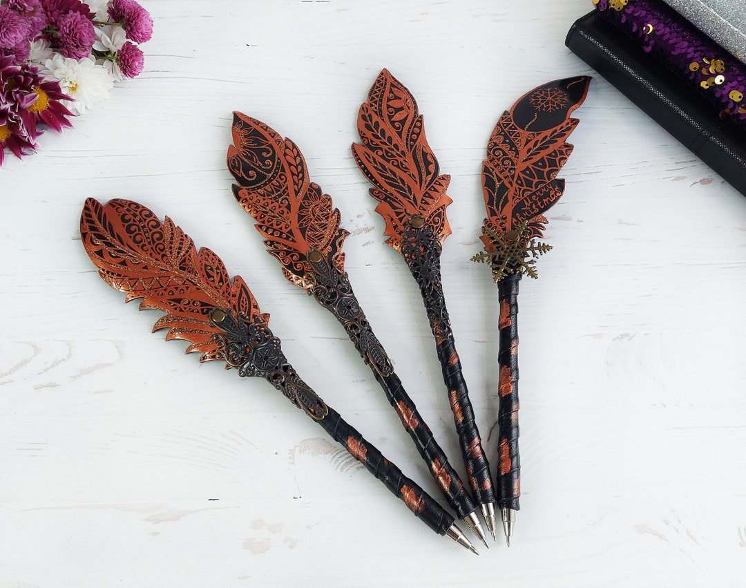 Black Ballpoint Pen, Fantasy Pen, Feather Pen, Steampunk Pen, Gothic ...