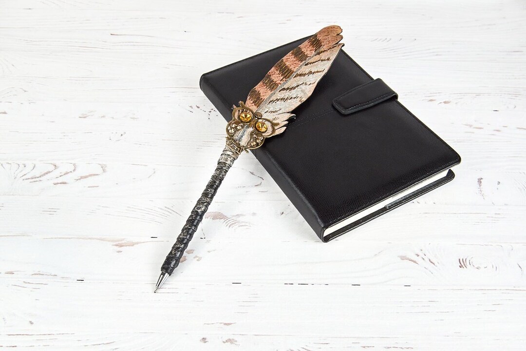 Brown Owl Feather Pen, Personalized Author Pen Gift, Owl Ballpoint Pen ...
