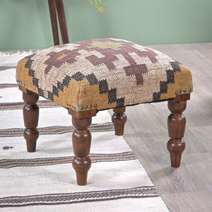 Trending Kilim Upholstered Stool - Acacia Wooden Pouf Ottoman Footstool ...