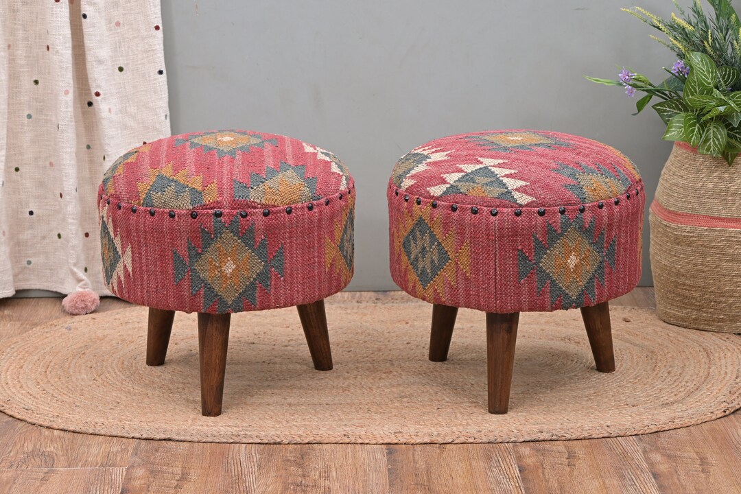 Handmade Footstool | Set of 2 Wooden Foot Stools | Bohemian Pouf ...