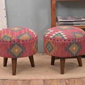 Handmade Footstool | Set of 2 Wooden Foot Stools | Bohemian Pouf ...