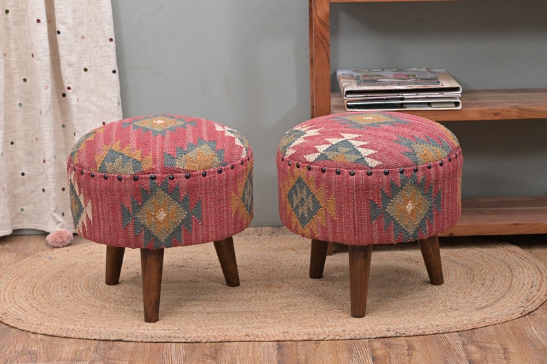 Handmade Footstool | Set of 2 Wooden Foot Stools | Bohemian Pouf ...
