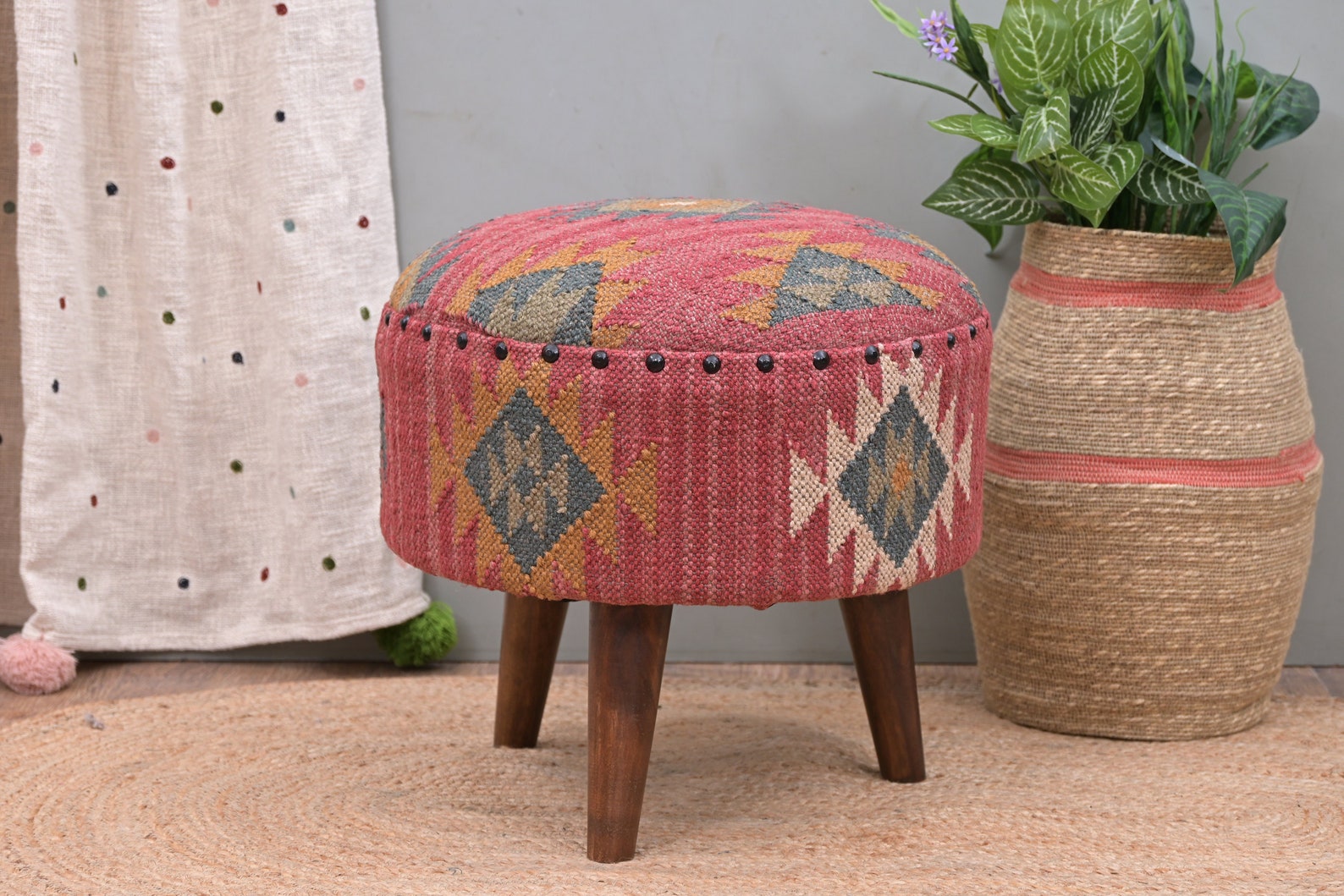 Handmade Footstool | Set of 2 Wooden Foot Stools | Bohemian Pouf ...