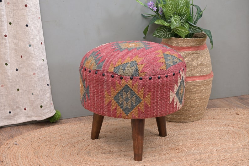 Handmade Footstool | Set of 2 Wooden Foot Stools | Bohemian Pouf ...