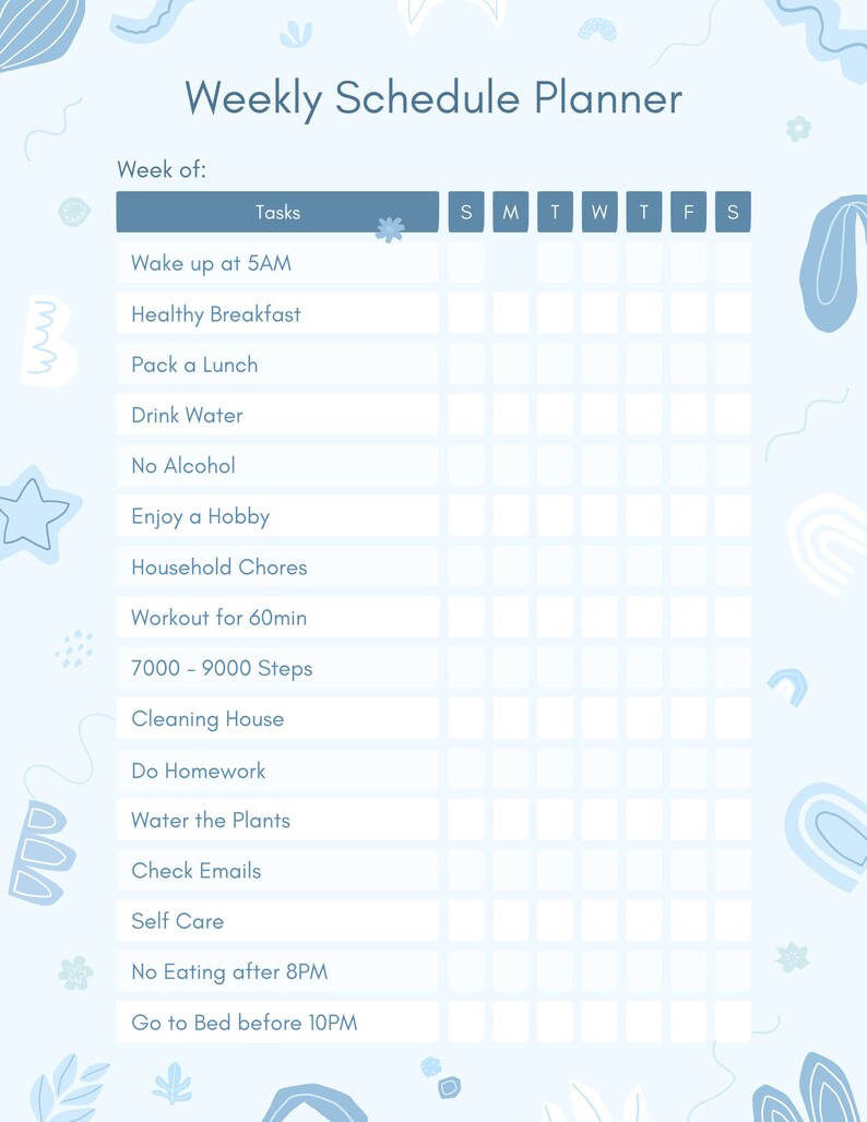 Digital Weekly Goals Schedule, Instant Download, Printable Schedule - Etsy