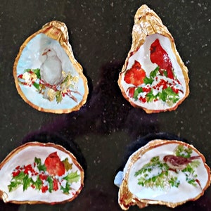 Bird Oyster Shells, Cardinals, Doves, Decoupaged Oyster Shell, Oyster ...
