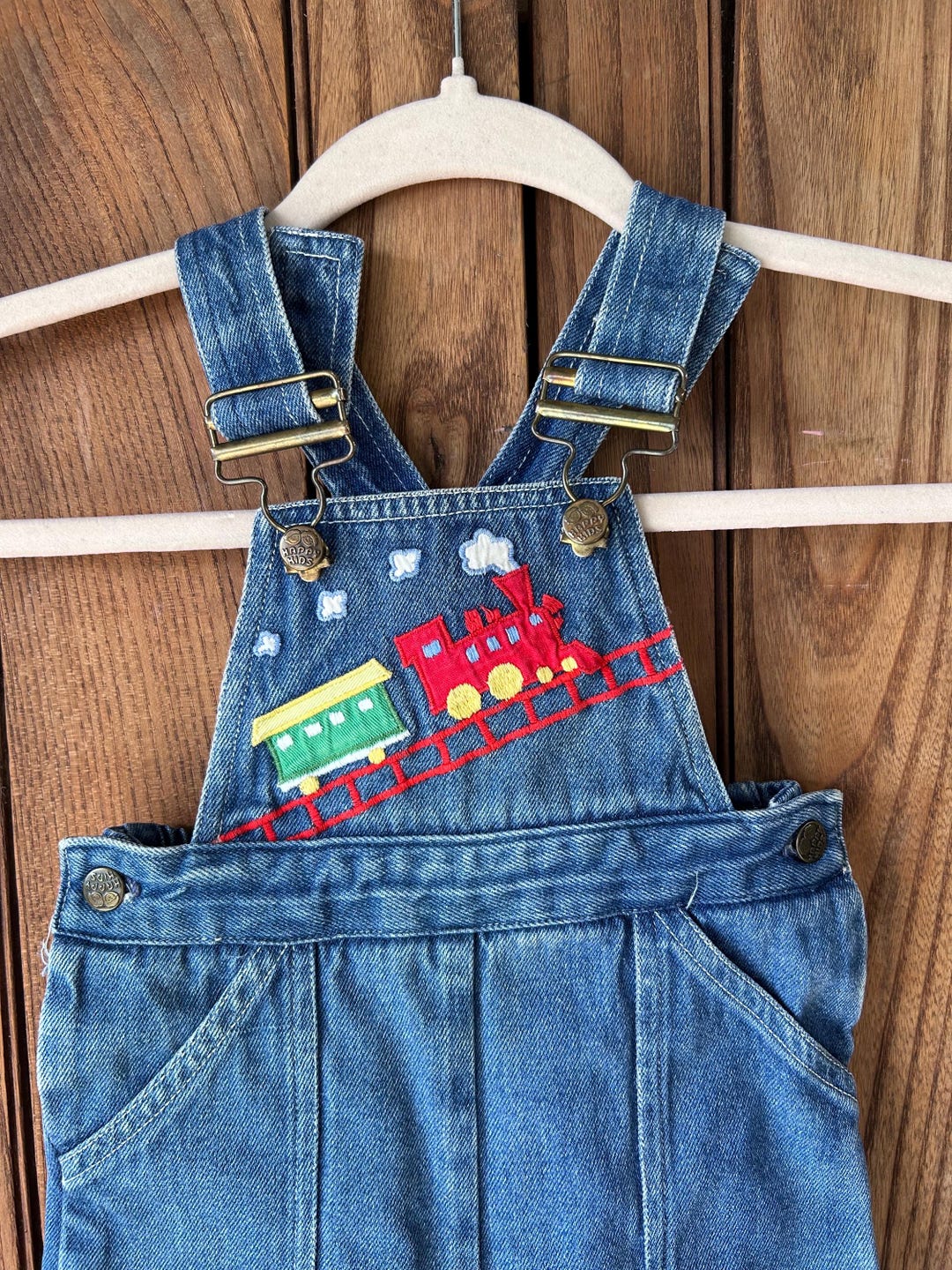Vintage Happy Kids Denim Overalls Trains Size 18 Months - Etsy