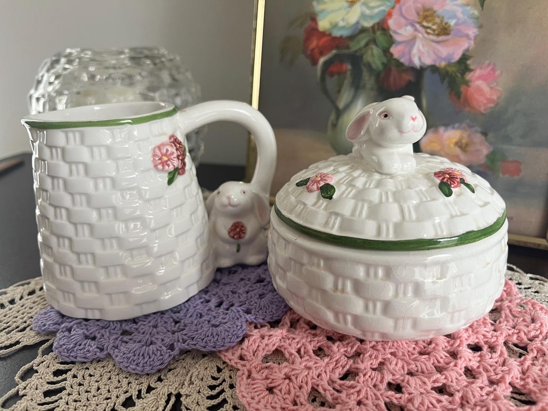 Vintage Avon Easter Bunny Basket Weave Sugar Bowl & Creamer Set - Etsy