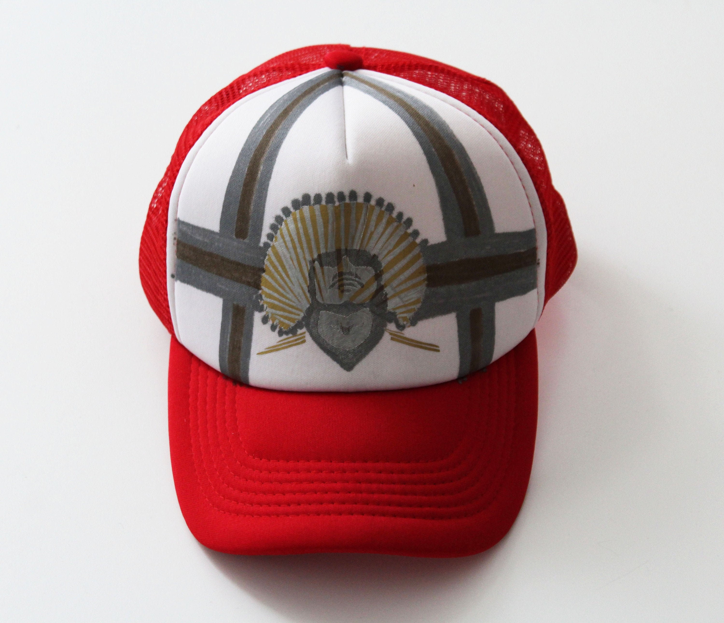 Vintage Red & White Baseball Cap/afro Motif/ One-size - Etsy UK