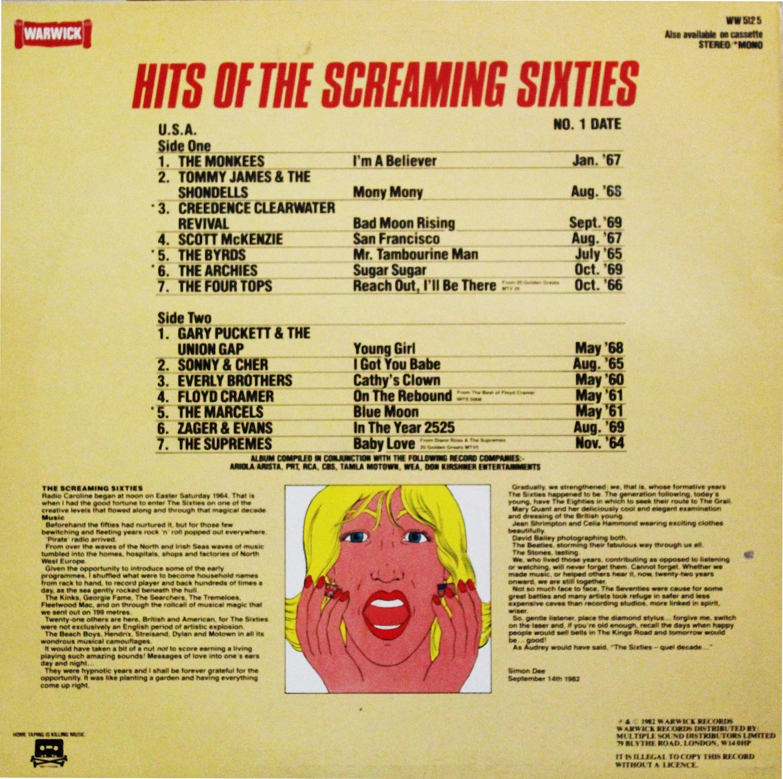 Hits of the Screaming Sixties Compilation Vinyl LP 1982 - Etsy
