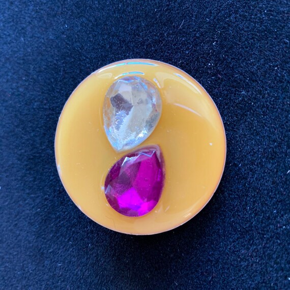 Vintage 1960's Lucite Yellow Circle with Lucite Gems … - Gem