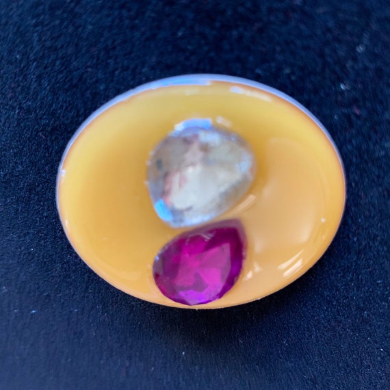 Vintage 1960's Lucite Yellow Circle with Lucite Gems … - Gem