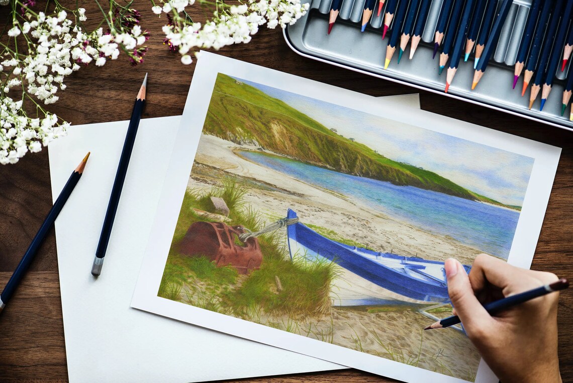 Traditional Wooden Boat 'ness Yoal' Coloured Pencil Drawing, A5, A4 ...