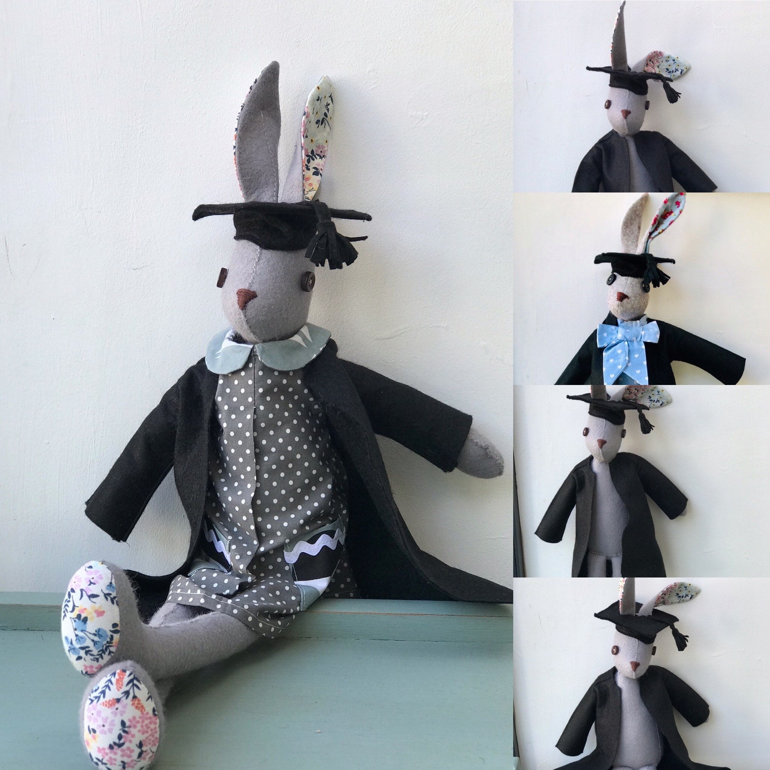 Handmade Felt Graduation Rabbit With Beautiful Floral Ears and - Etsy ...