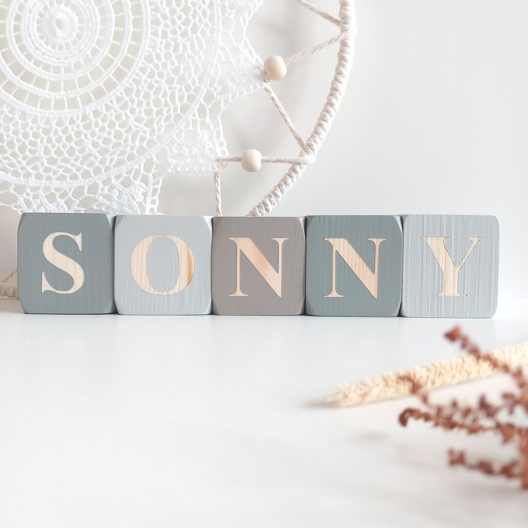 Personalised Wooden Baby Name Blocks – Nursery Shelf Decor – Name Sign ...