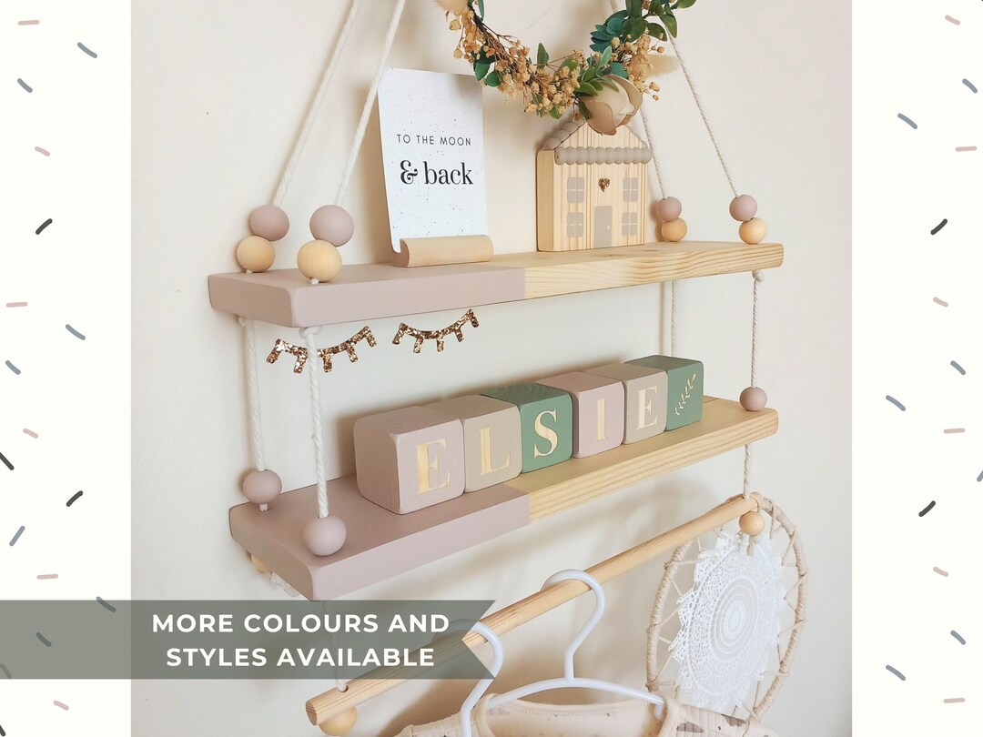 Nursery Shelves, Optional Rail, Hanging Swing Display Shelf for Nursery ...