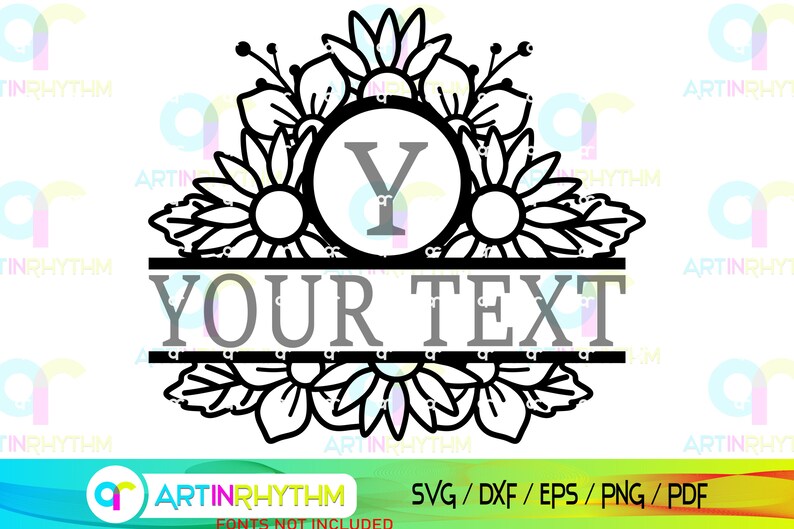 Floral Split Monogram Frame Svg Flower Sugar Skull Svg | Etsy