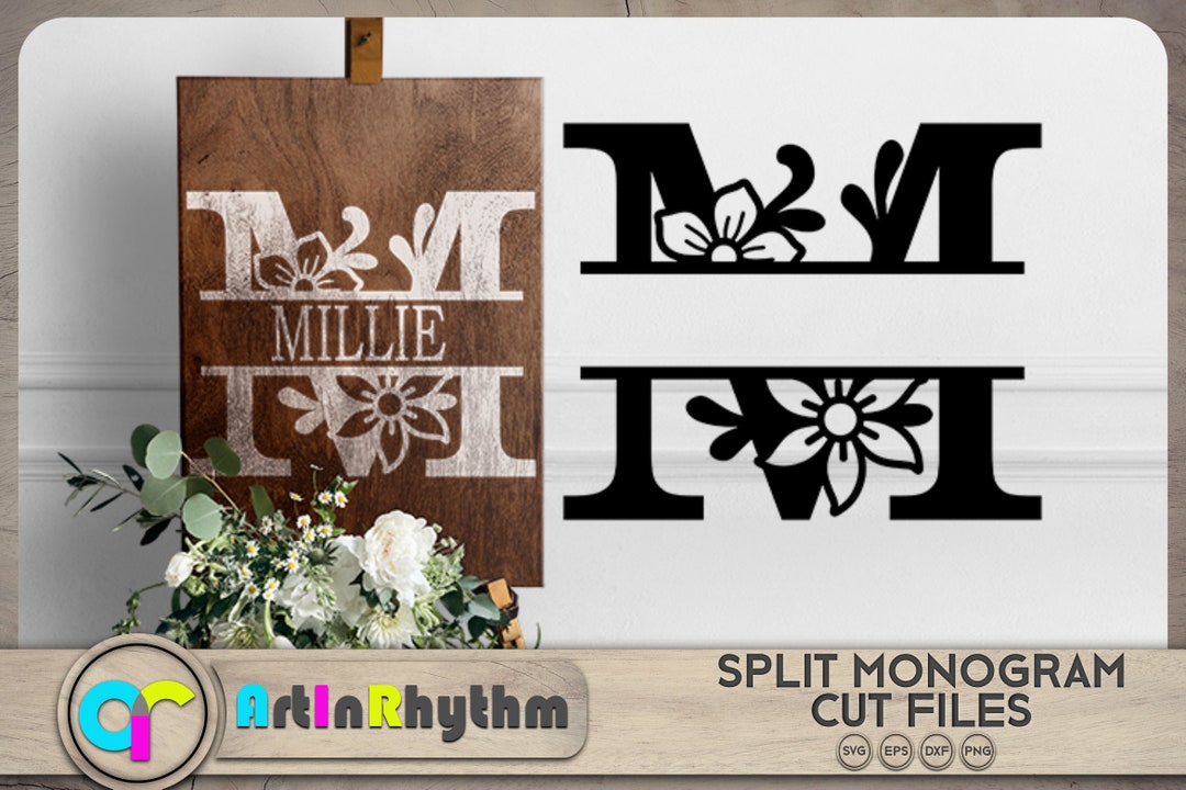 Split Letter M Monogram Svg Letter M Monogram Svg Floral - Etsy