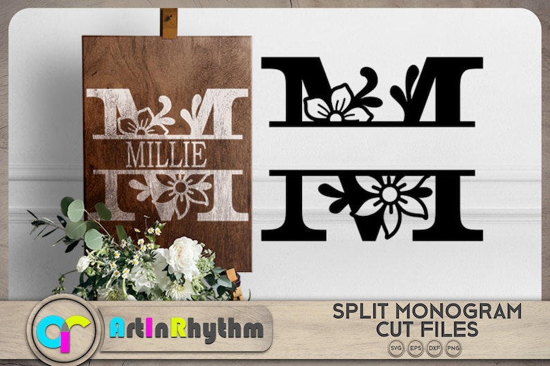 Split Letter M Monogram Svg Letter M Monogram Svg Floral - Etsy