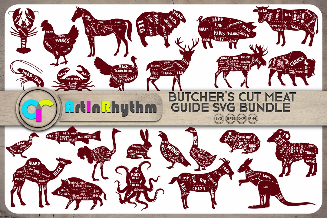 25 Butcher's Cut Meat Chart Svg Bundle Meat Cuts Guide - Etsy