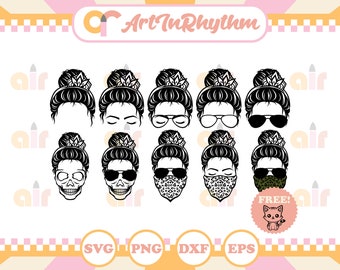 Messy Hair Bun Svgmessy Bun Svgmessy Bun Face Svggirl - Etsy