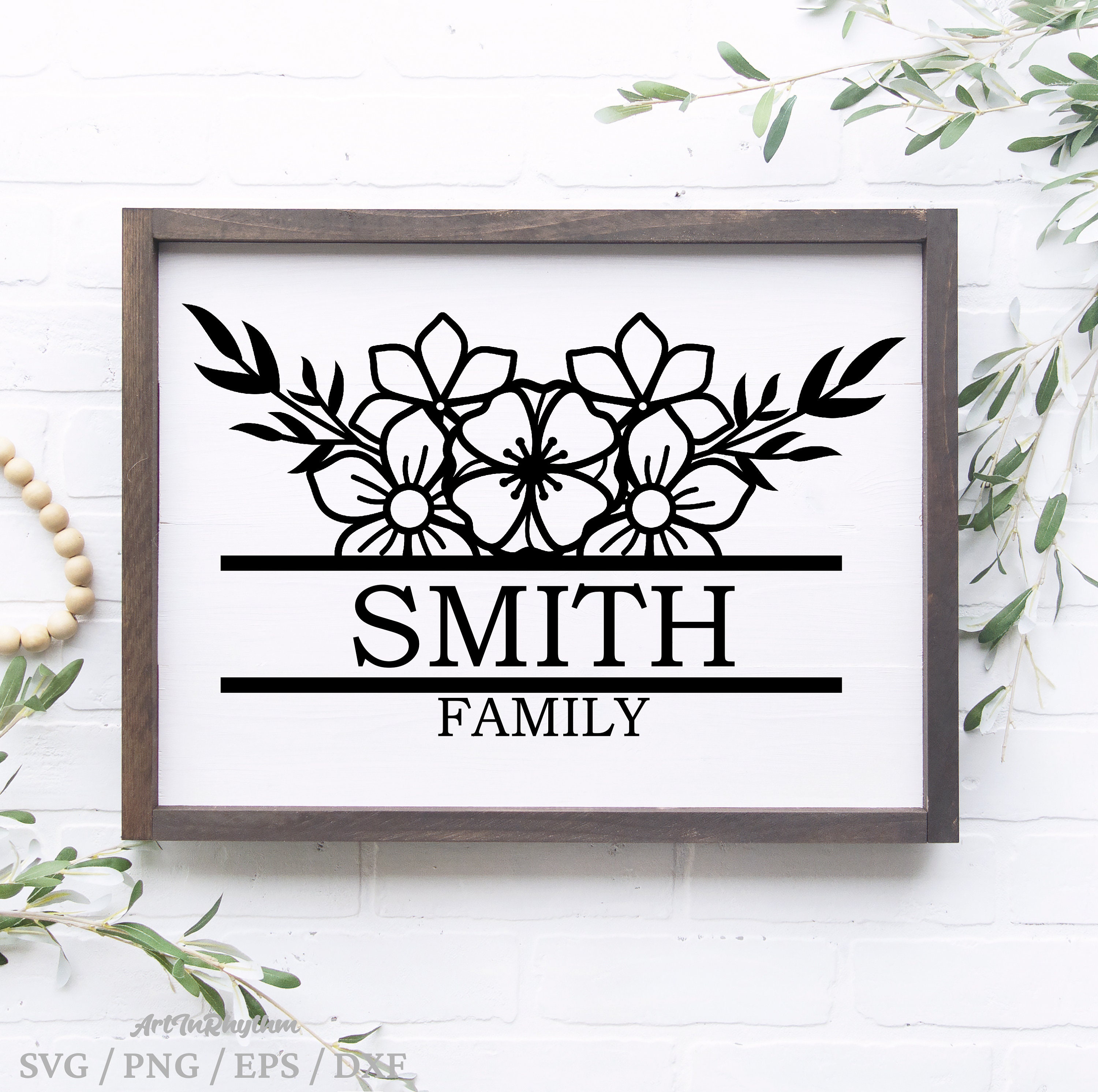 Floral Frame Svg, Flower Split Monogram Svg, Floral Name Frame Svg ...