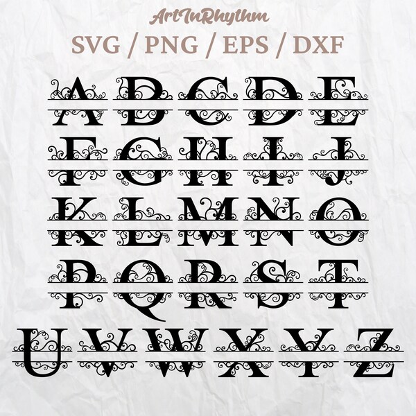 Split Monogram With Swirls Svg - Etsy