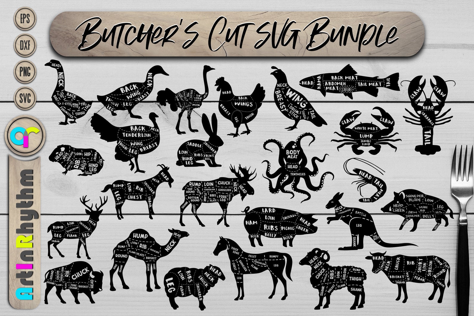 25 Butcher's Cut Meat Chart Svg Bundle Meat Cuts Guide | Etsy