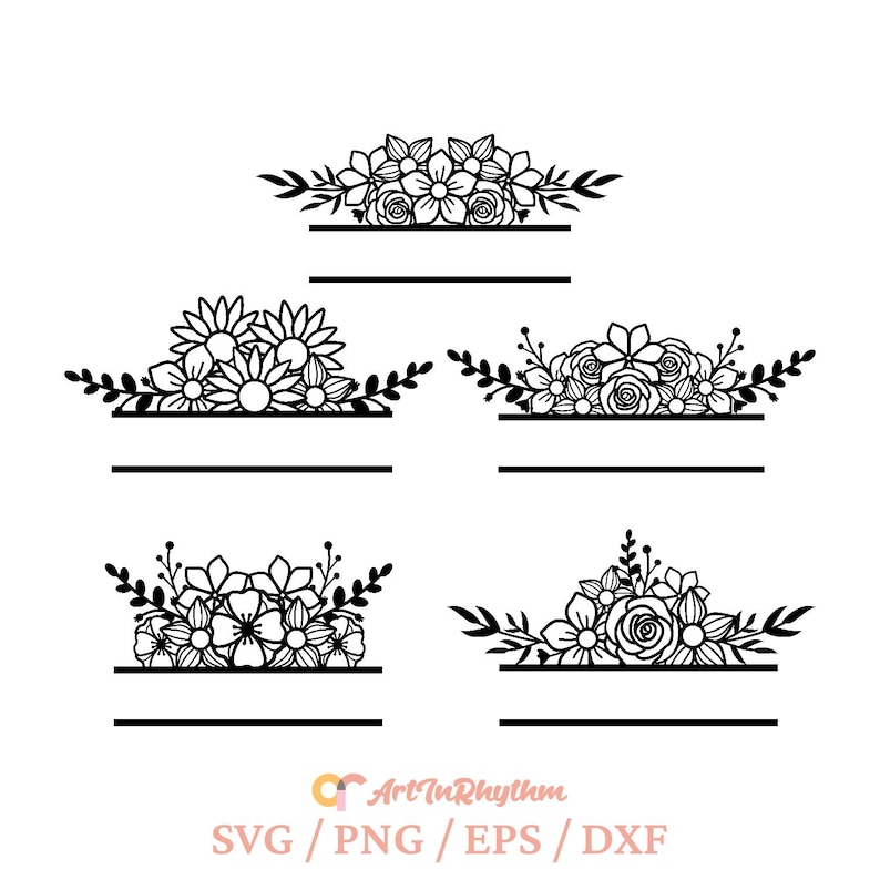 Floral Split Frame Svg, Wedding Split Monogram Svg, Family Name Frame ...