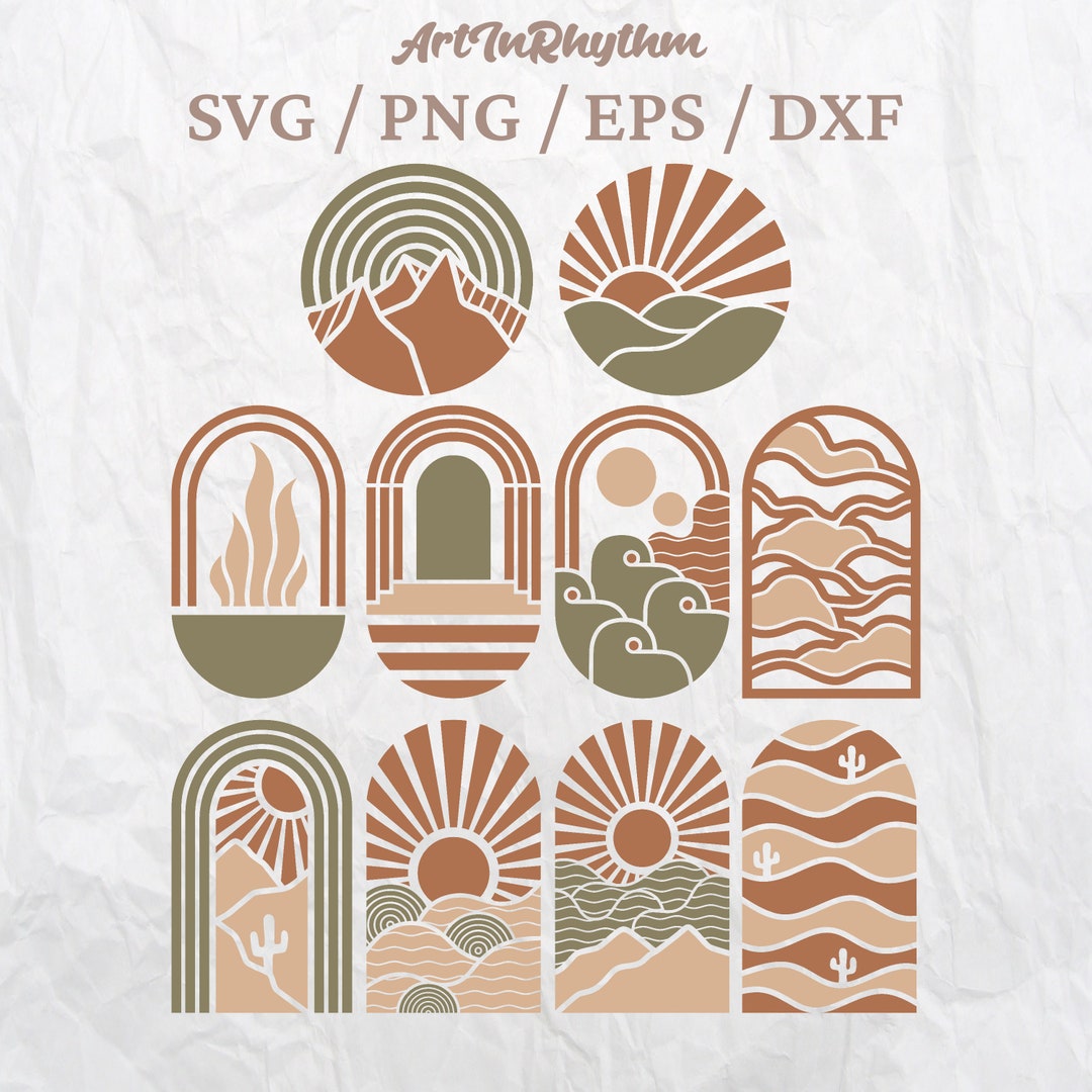 Ensemble Svg bohème moderne, Svg éléments Boho, Svg d'arts muraux ...