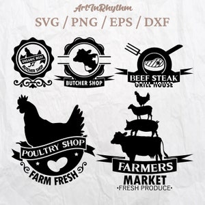 Farmers Market Sign Svg Bundle, Poultry Shop Sign Svg, Butcher Meat ...