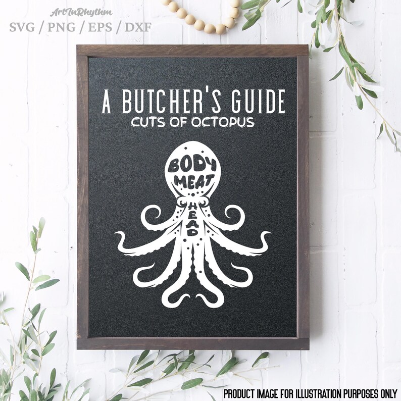 Octopus Butcher Meat Cut Chart Svg, Charcuterie Board, Chopping Board ...