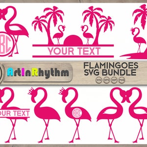 Flamingo Split Frame Monogram Svg Bundle, Summer Flamingo Beach Shirt Svg, Flamingo Cut Files ...